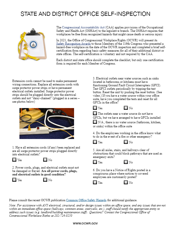 OCWR - State and District Office Self-Inspection Checklist